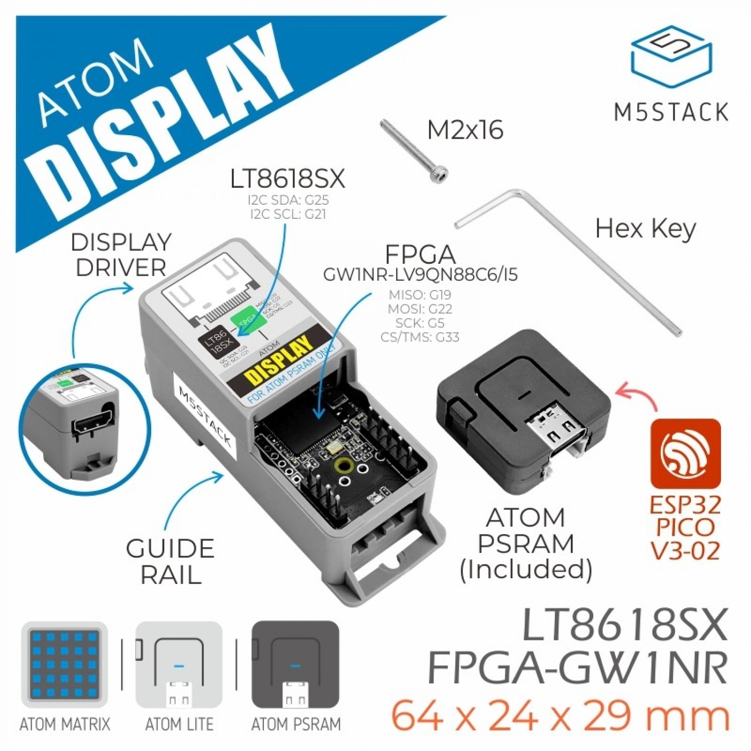 M Stack Atom Hdmi Lcd Display Driver Kit Including M Atom Psram
