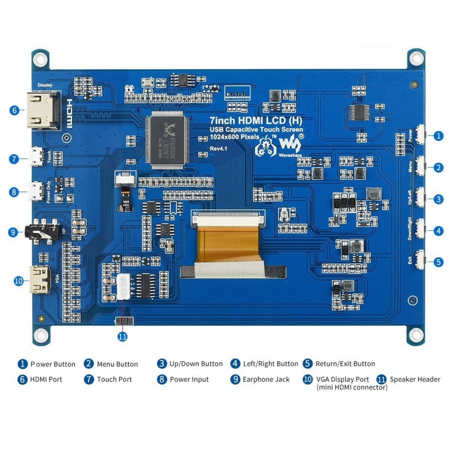 Waveshare 7 Inch HDMI IPS TFT LCD H Display 1024 600 With Touchscreen