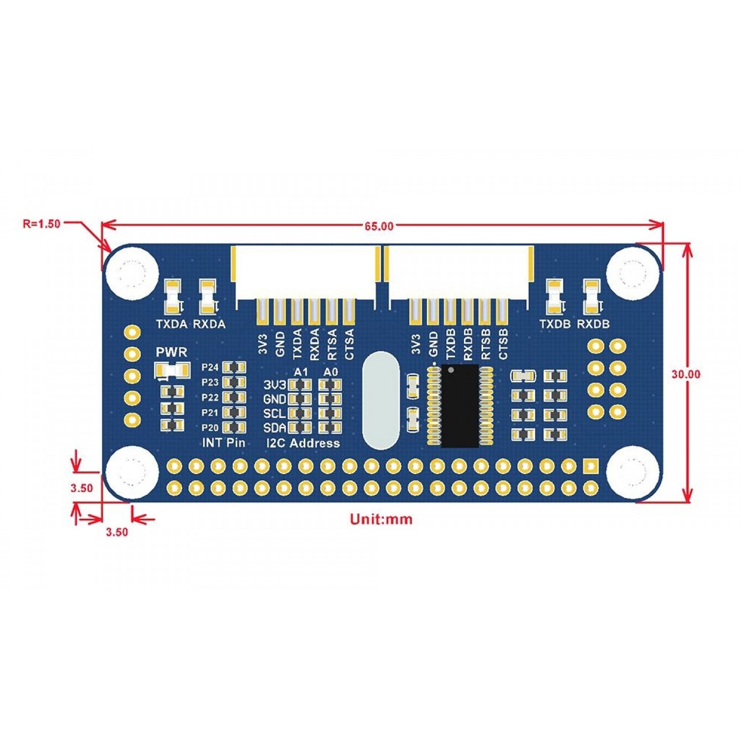 Waveshare Serial Expansion HAT - 2 UART Channels and 8 GPIOs - for Raspberry Pi - WS-15667
