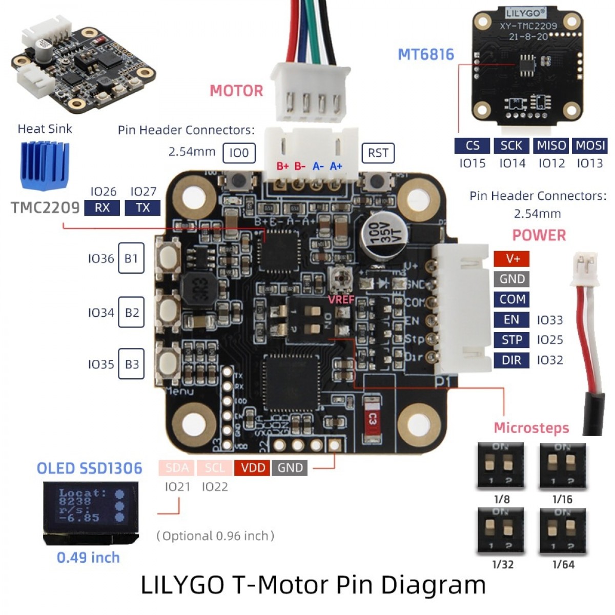LilyGO TTGO T-Motor ESP32 Motor Driver Module - TMC2209 - LILYGO-H530