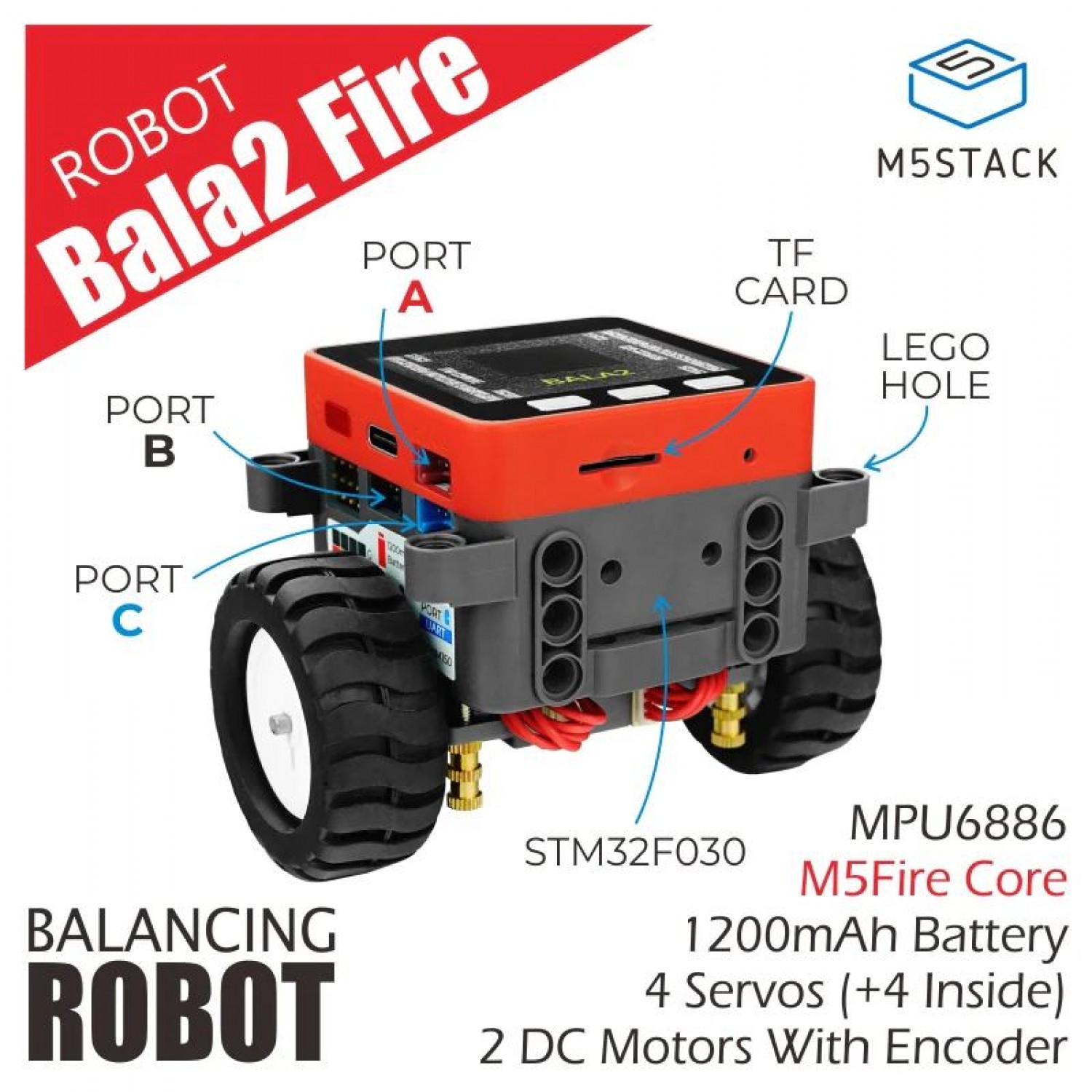 M5Stack BALA2 Fire Zelf Balancerende Robot Kit - inclusief M5Core Fire ...