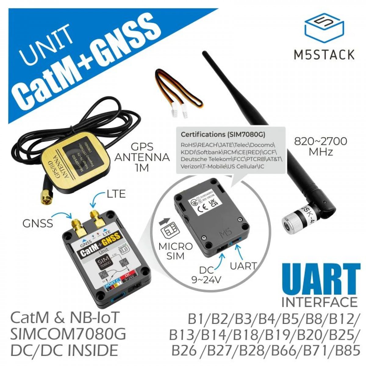 M5Stack Cat-M NB-IoT and GNSS Unit - SIM7080G - M5STACK-U137
