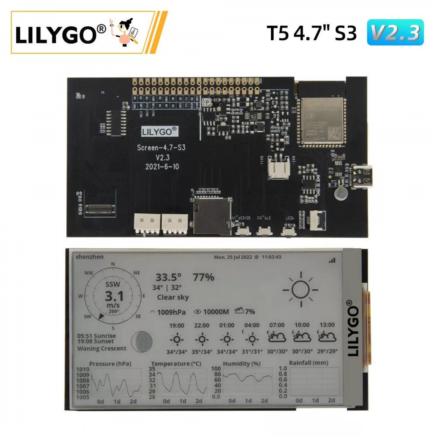 LilyGO T5-4.7 inch S3 E-paper E-ink ESP32-S3 - met JST-PH Li-Po Connector - LILYGO-H578
