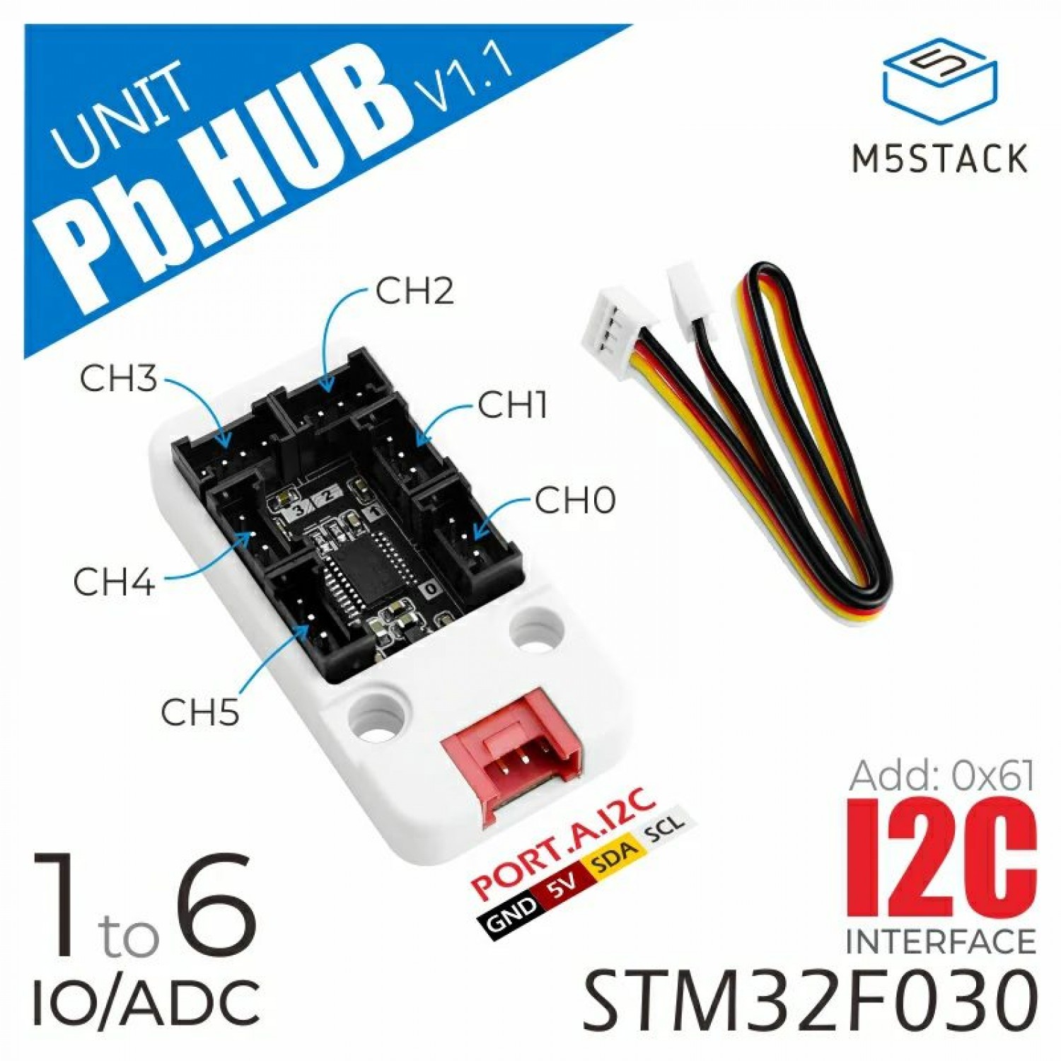M5Stack 1-6 PbHub V1.1 Unit - M5STACK-U041-B