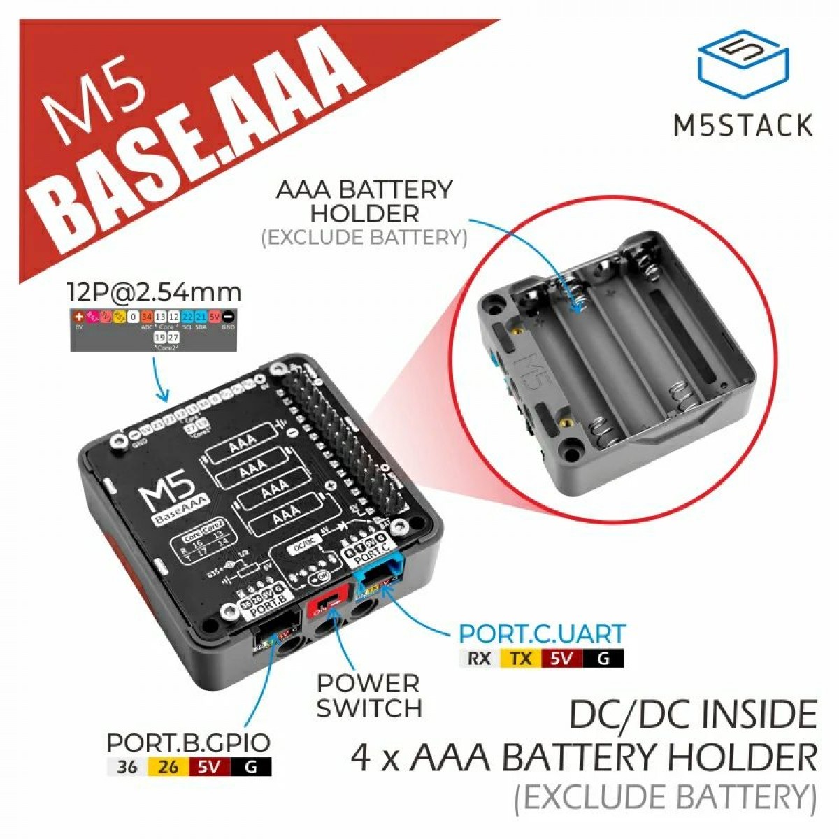 M5Stack AAA Battery Holder Base - M5Stack-A122