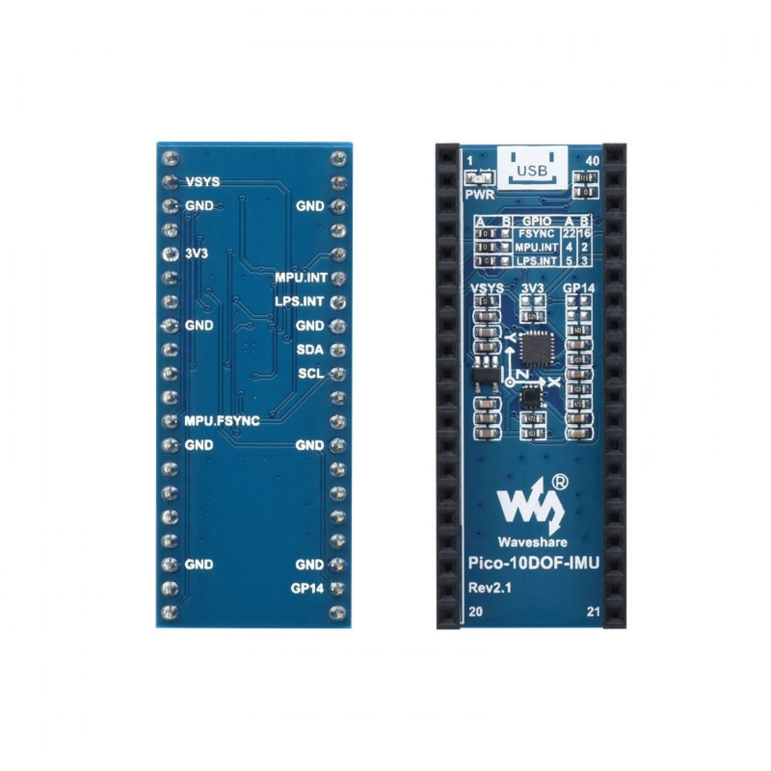 Waveshare 10-DOF IMU Sensor Module voor Raspberry Pi Pico - MPU-9250 - LPS22HB - WS-19358