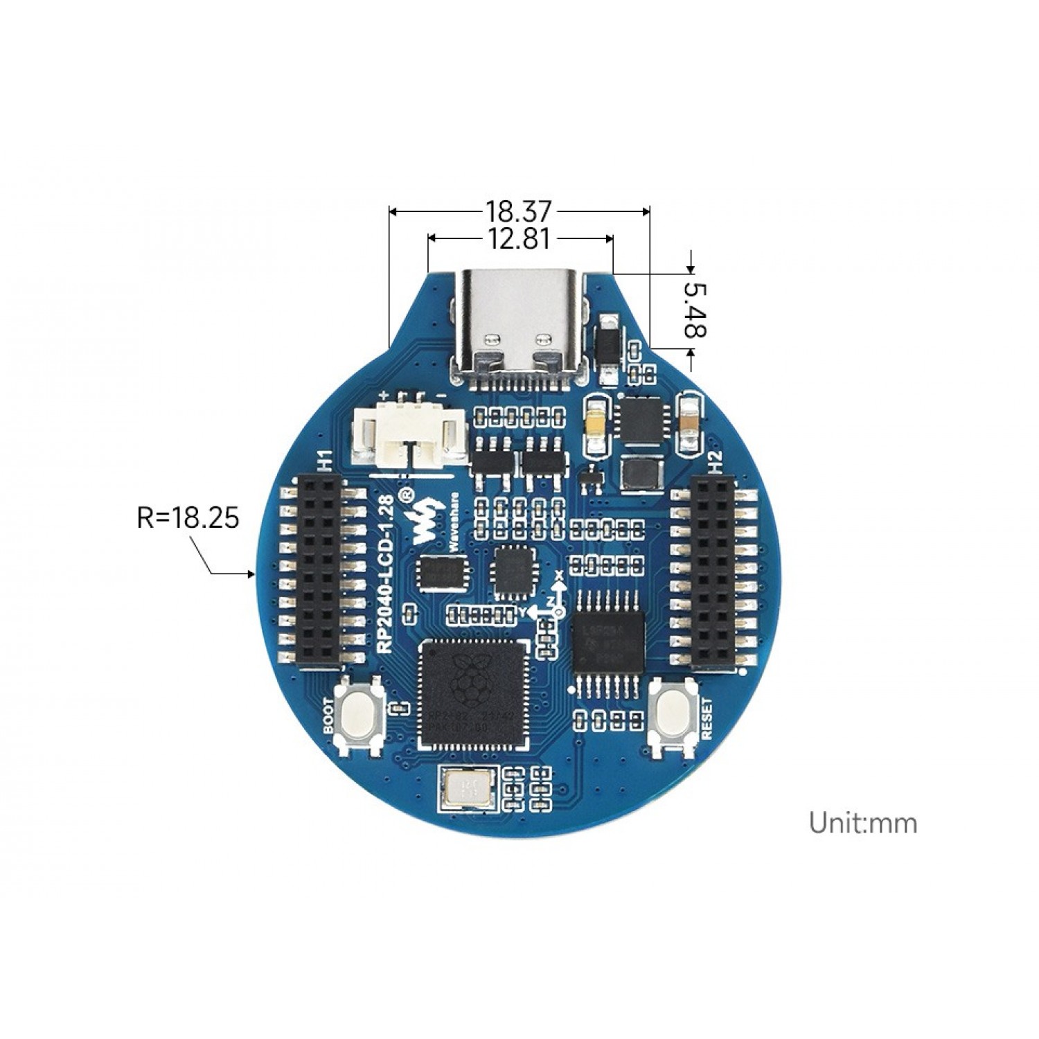 Waveshare RP2040-LCD-1.28 Board with 1.28 Inch Round Display and IMU - WS-22668