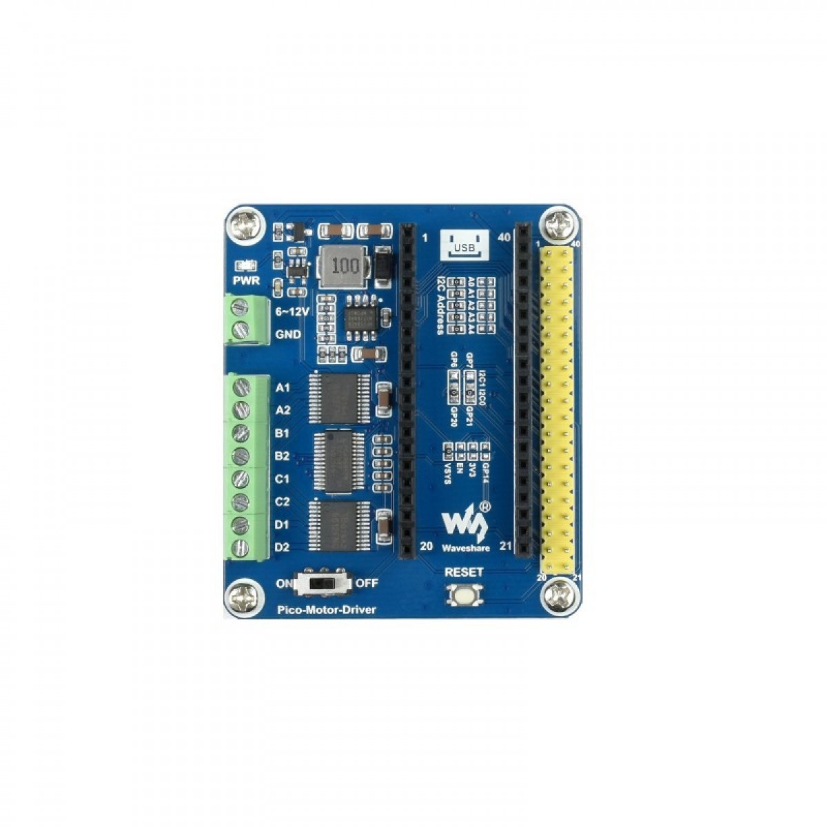 Waveshare DC Motor Driver Module for Raspberry Pi Pico - 4 Channels ...