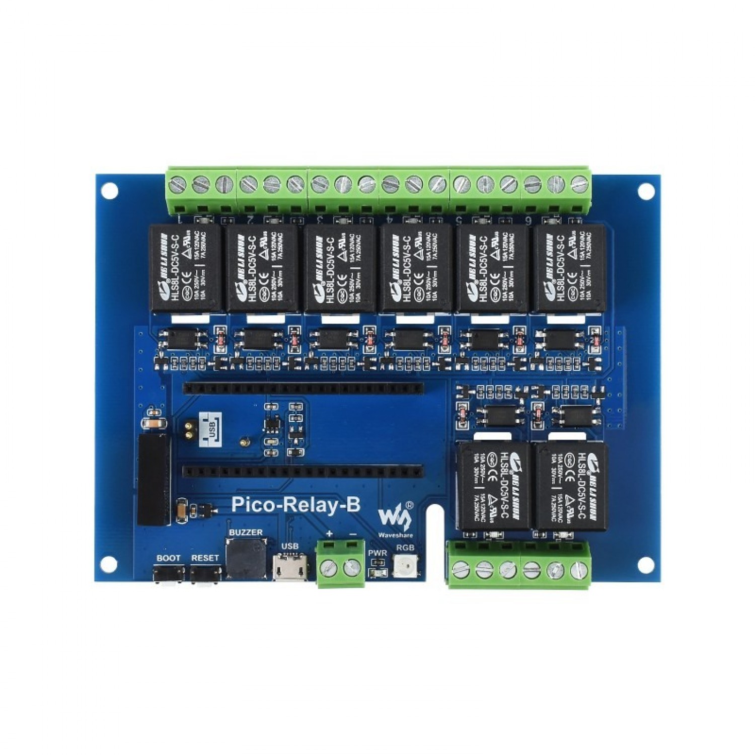 Waveshare Industrial Relay Module - 8 Channels - for Raspberry Pi Pico ...