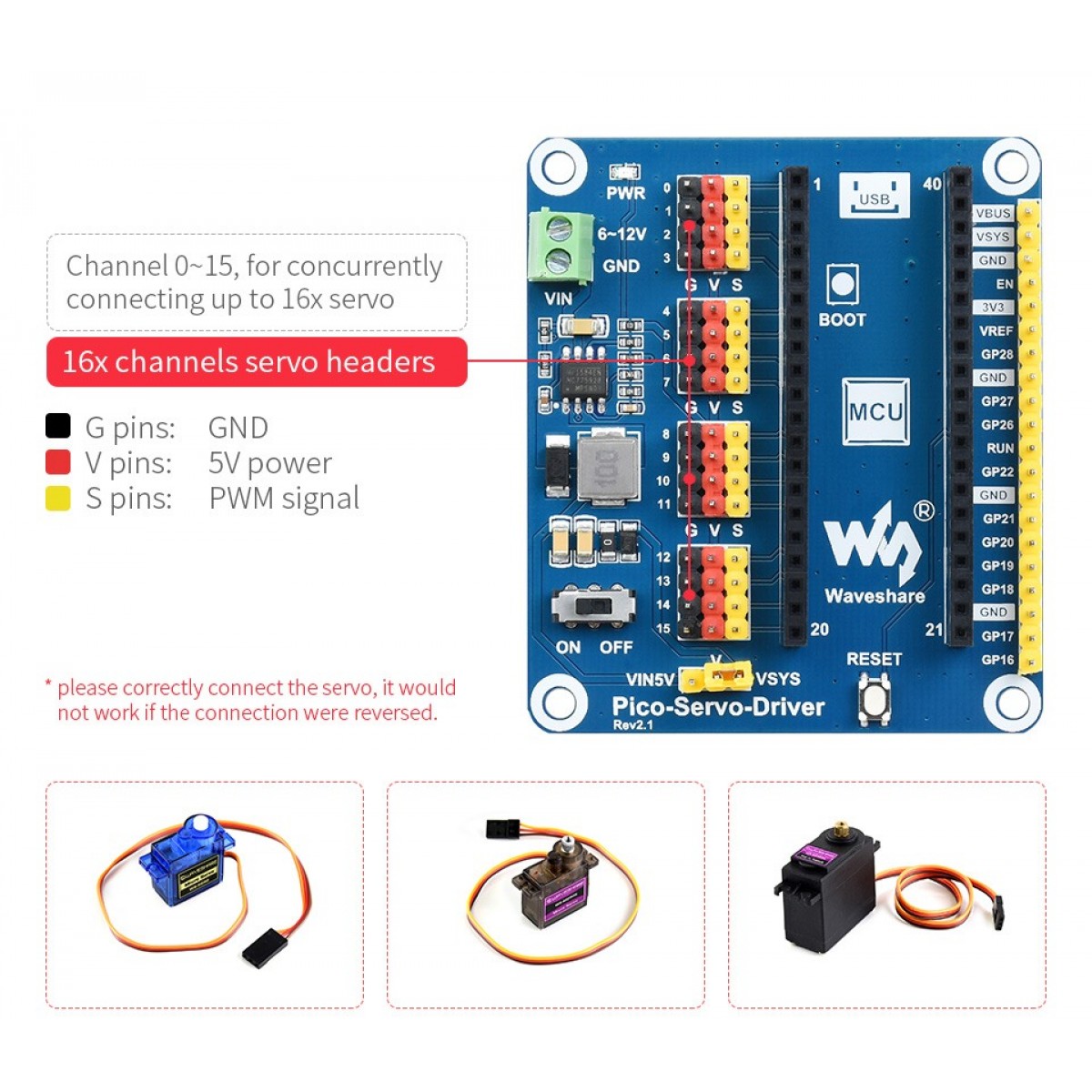 Waveshare Servo Driver Module - for Raspberry Pi Pico - WS-19767