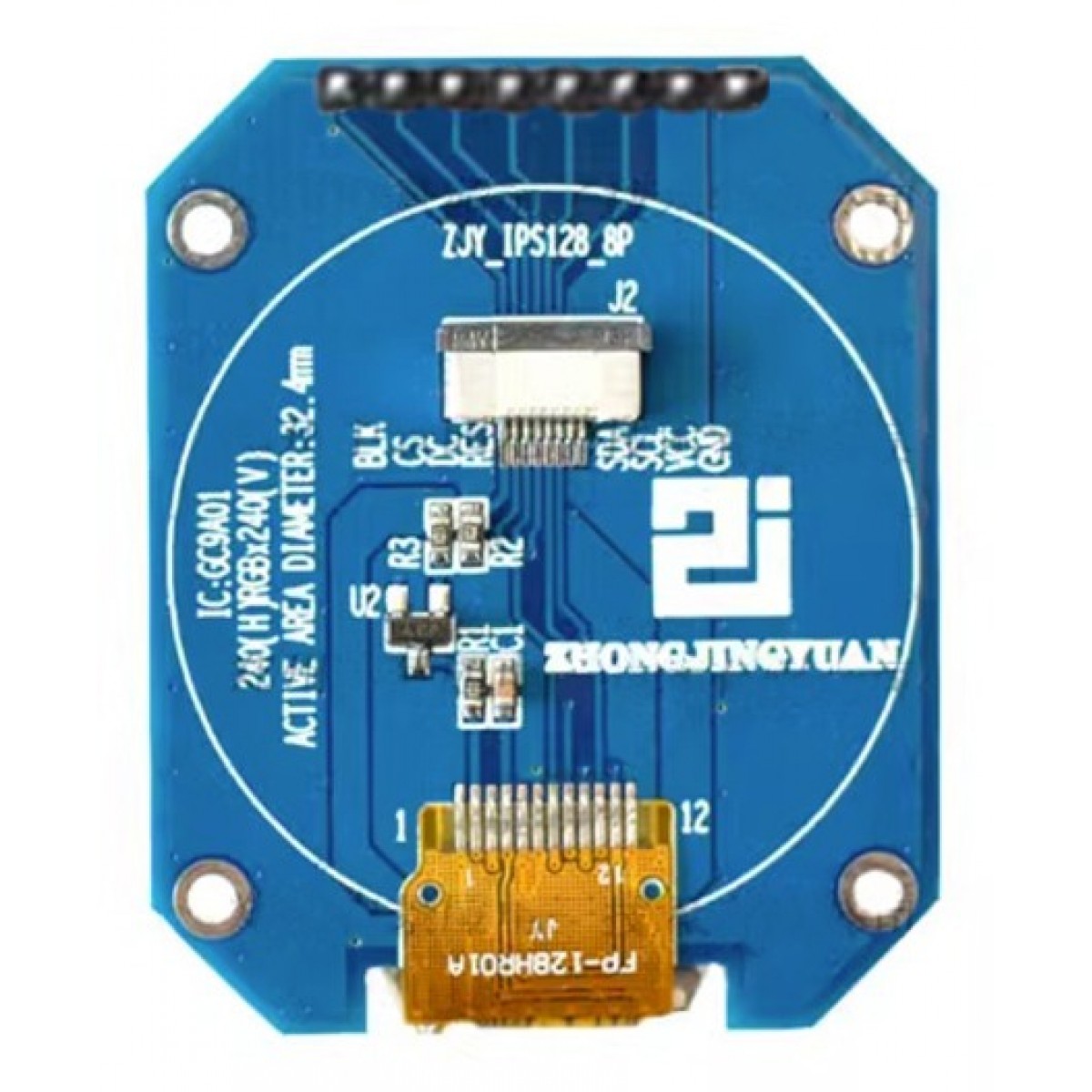 1.28 inch Round IPS-TFT Display - 240*240 pixels - SPI - GC9A01 - 3.3V - ZJY-IPS128-8P-GC9A01