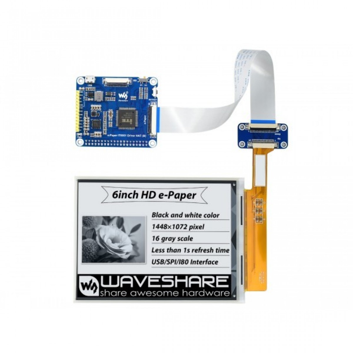 Waveshare 6 inch HD E-Ink E-Paper Display HAT - WS-17590