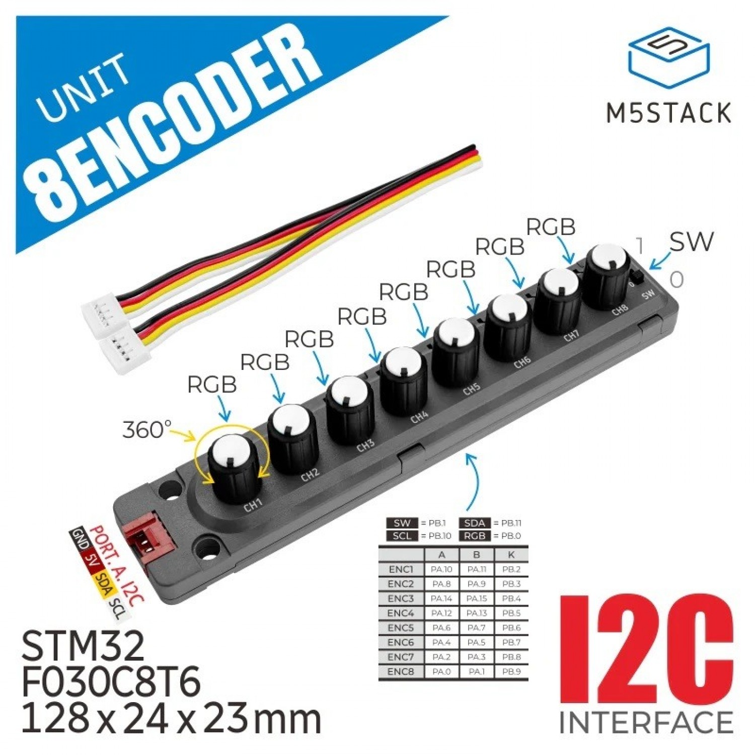 M5Stack 8-Encoder Unit - M5STACK-U153