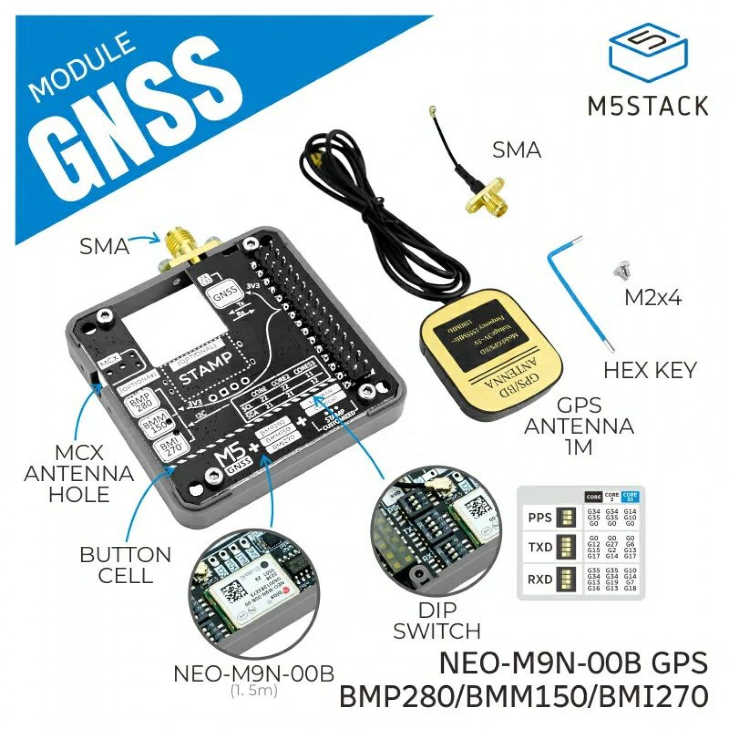M5Stack GNSS Module with IMU and Barometric Pressure Sensor - NEO-M9N - for M5Core - M5Stack-M135