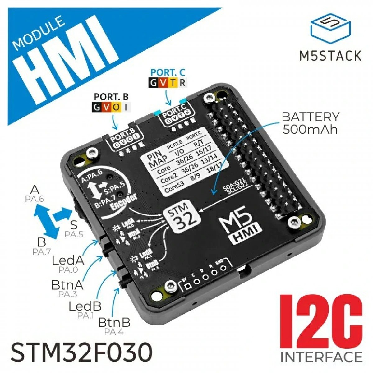 M5stack Hmi Module With Encoder And 500mah Battery For M5core M5stack M129