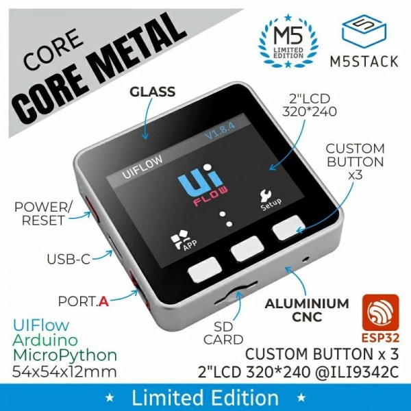M5Stack M5Core Metal - ESP32 IoT Development Kit - M5STACK-C001-CNC