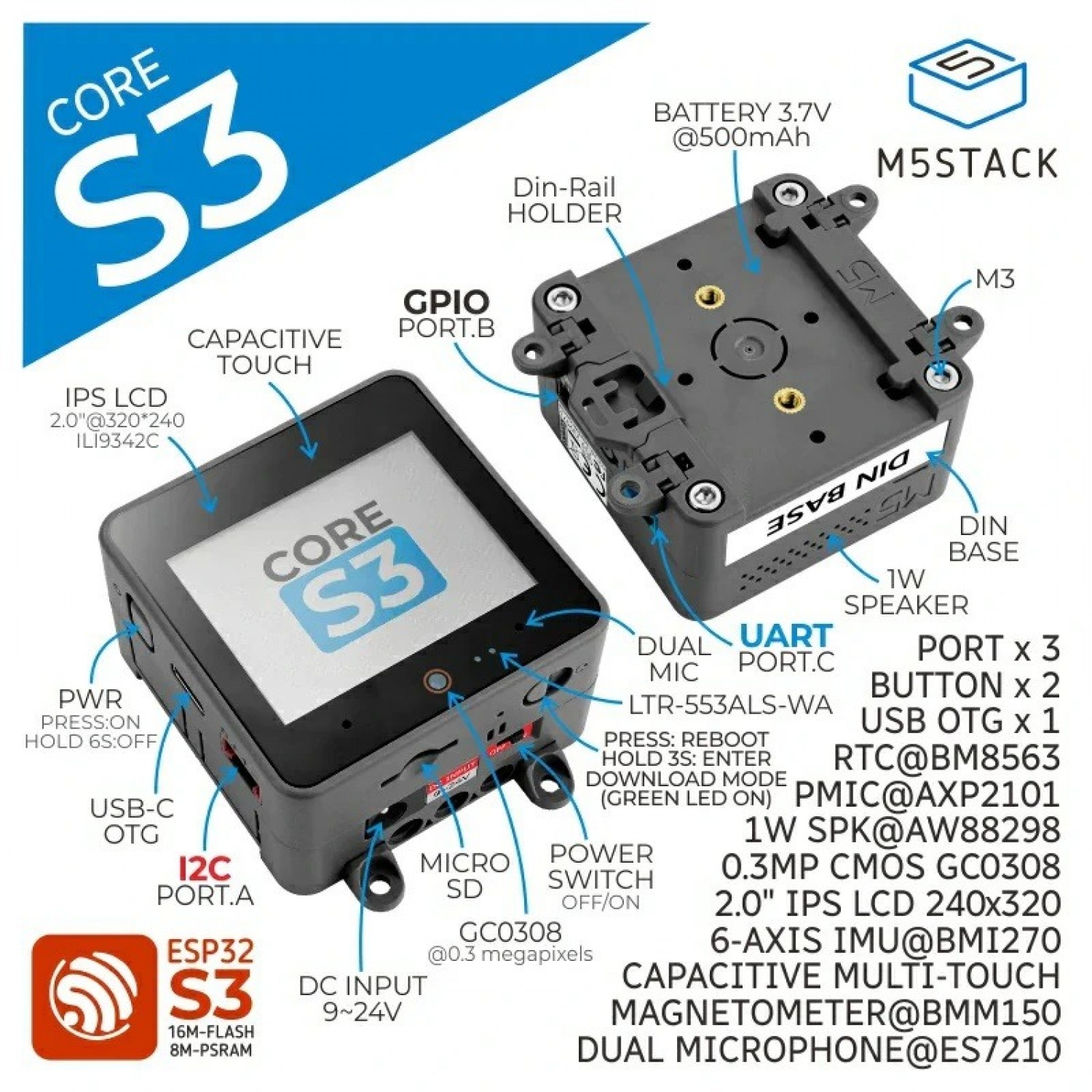 M5Stack M5CoreS3 - ESP32-S3 IoT Development Kit - M5STACK-K128