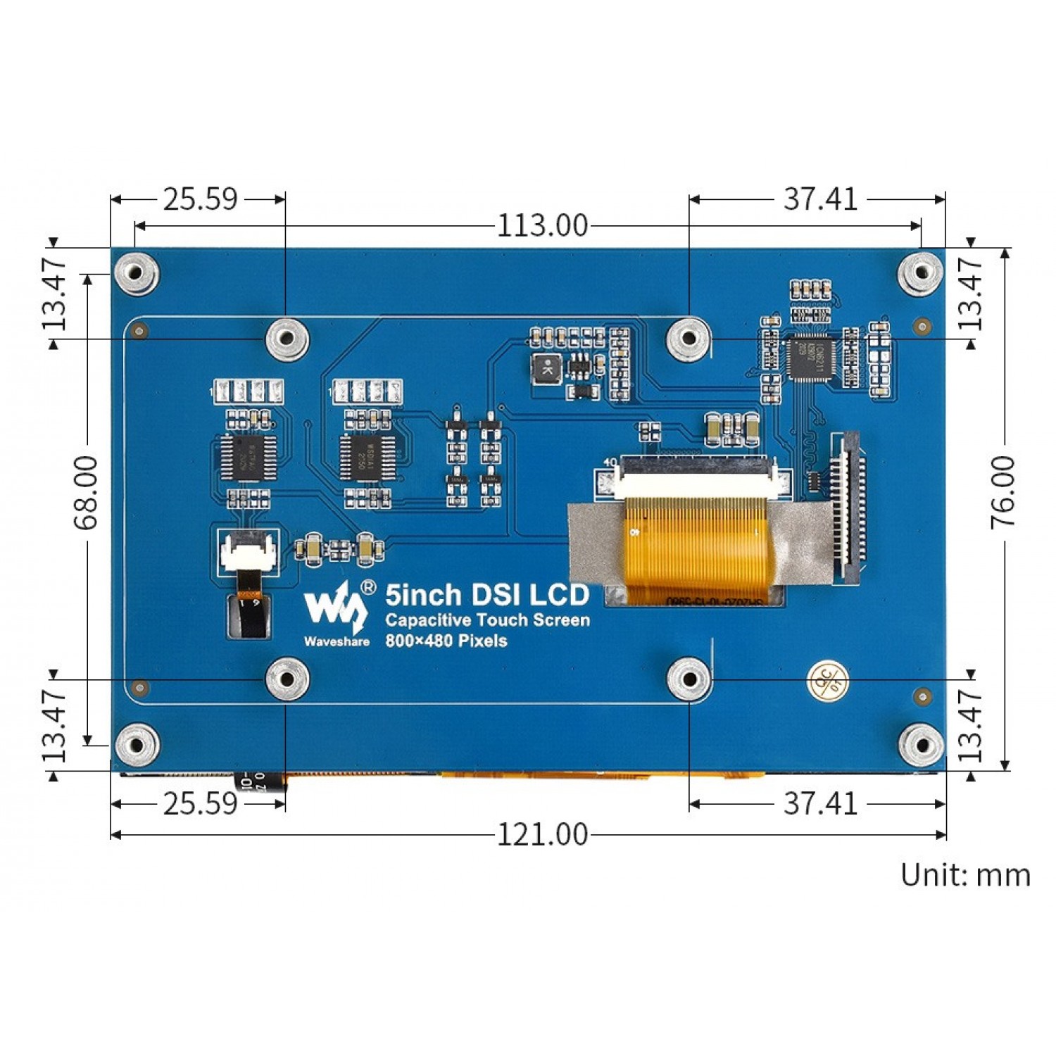 Waveshare 5 inch DSI TFT-LCD Display 800*480 with Touchscreen - for Raspberry Pi - WS-18396