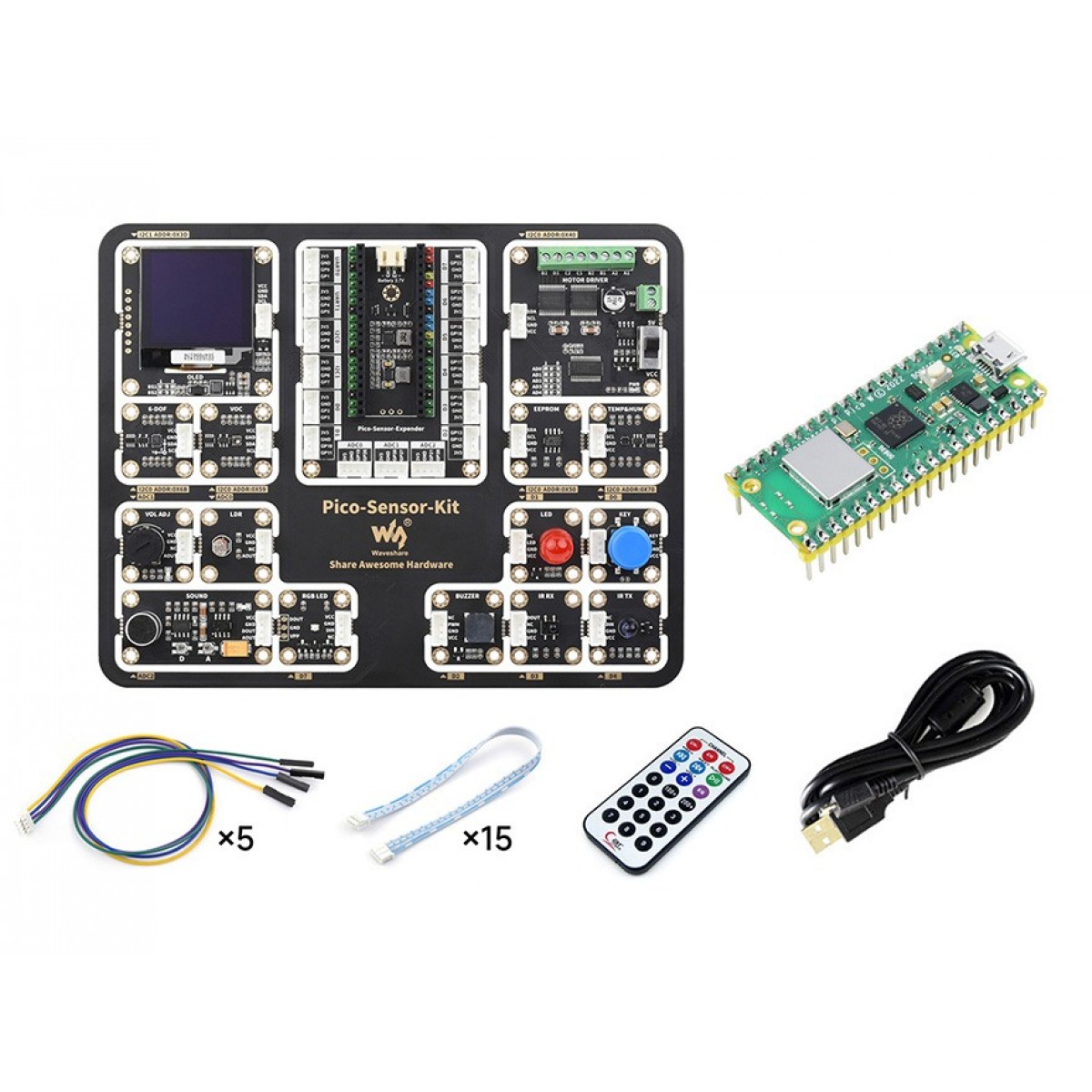 Waveshare Raspberry Pi Pico Entry-Level Sensor Kit - including Pico W - WS-24117