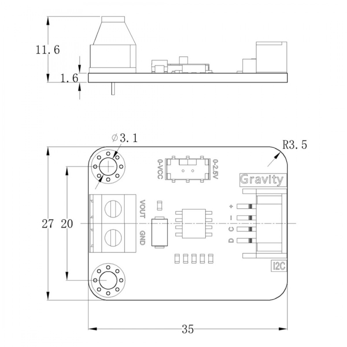 DFRobot Gravity GP8512 DAC Module - 1 Kanaal - 15bit - I2C - 0-2.5V/VCC - DFROBOT-DFR1035