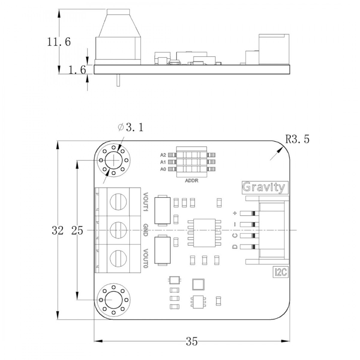 Dfrobot Gravity Gp8413 Dac Module 2 Kanalen 15bit I2c 0 5v10v Dfrobot Dfr1073