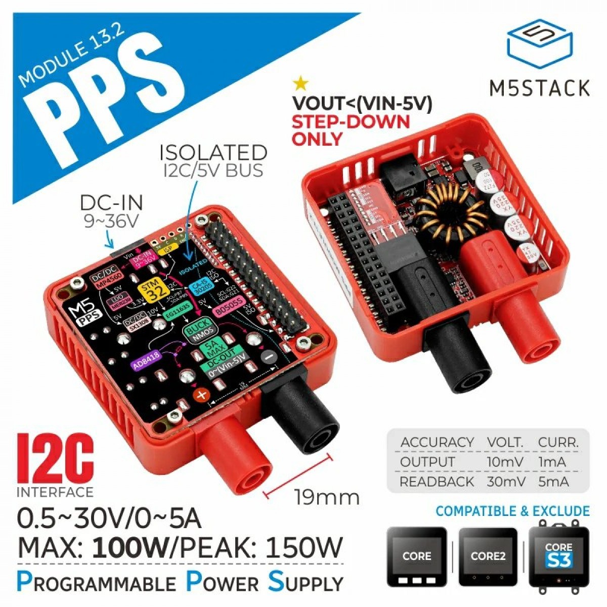 M5STACK Programmable Power Supply PPS Module 13.2 - for M5Core - M5STACK-M137