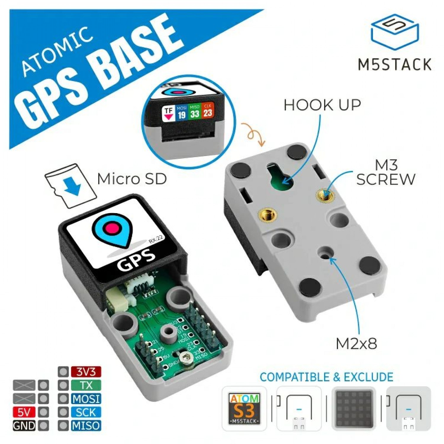 M5Stack Atomic GPS Base - M8030-KT - M5STACK-A134