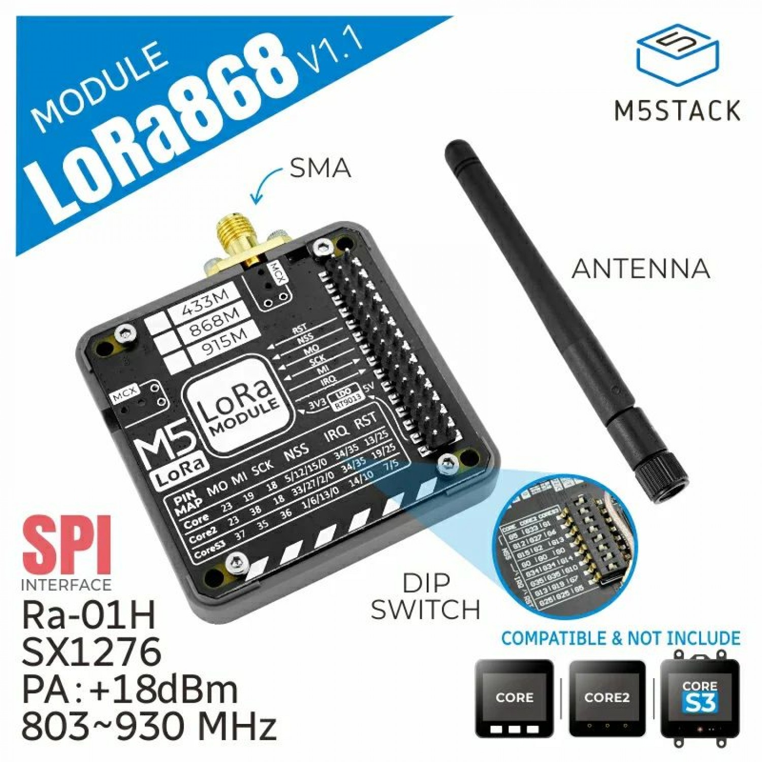 M5STACK LoRa868 Module V1.1 - for M5Core - M5STACK-M029-V11