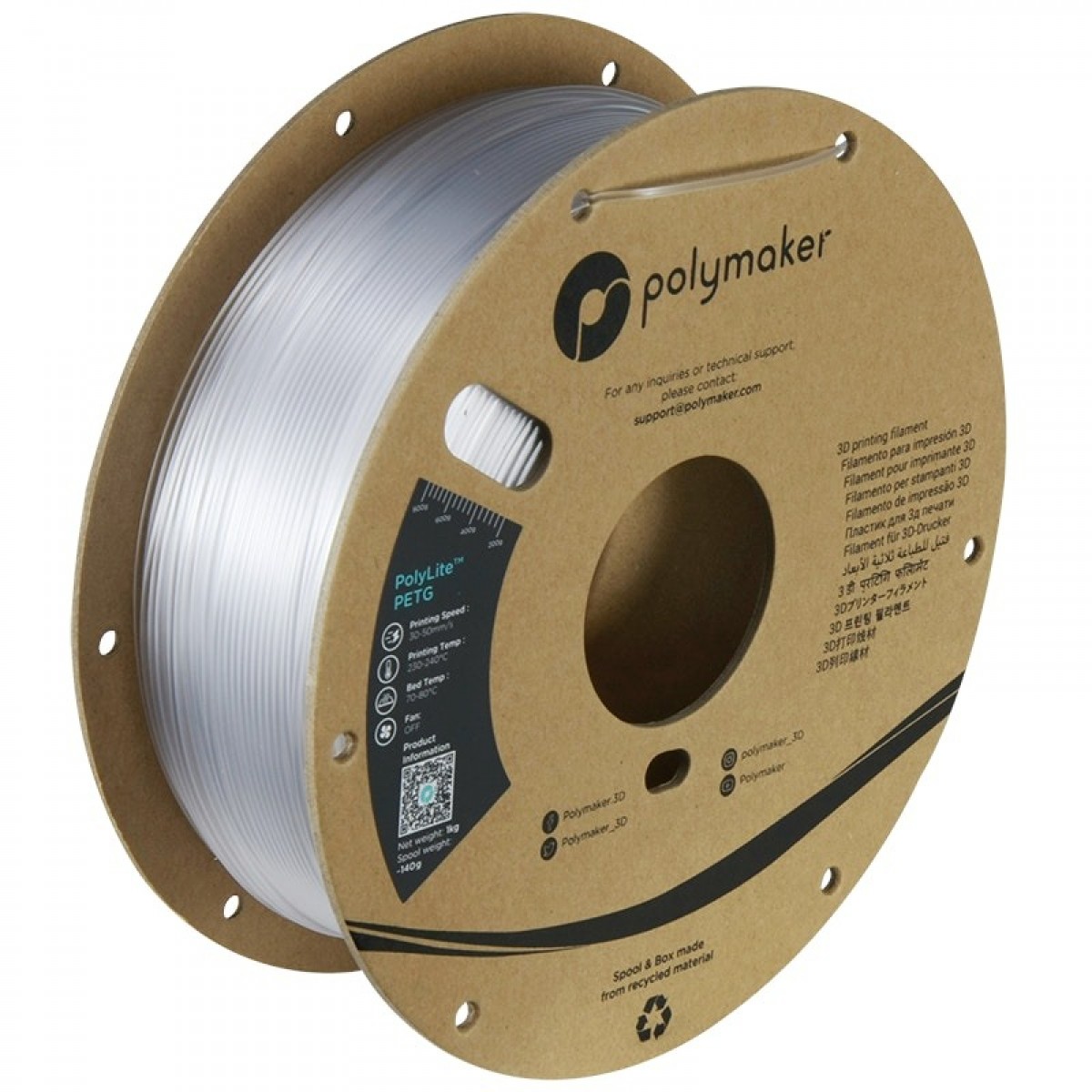 Polymaker PolyLite PETG Filament 1.75mm - 1kg - Transparent - PB01011