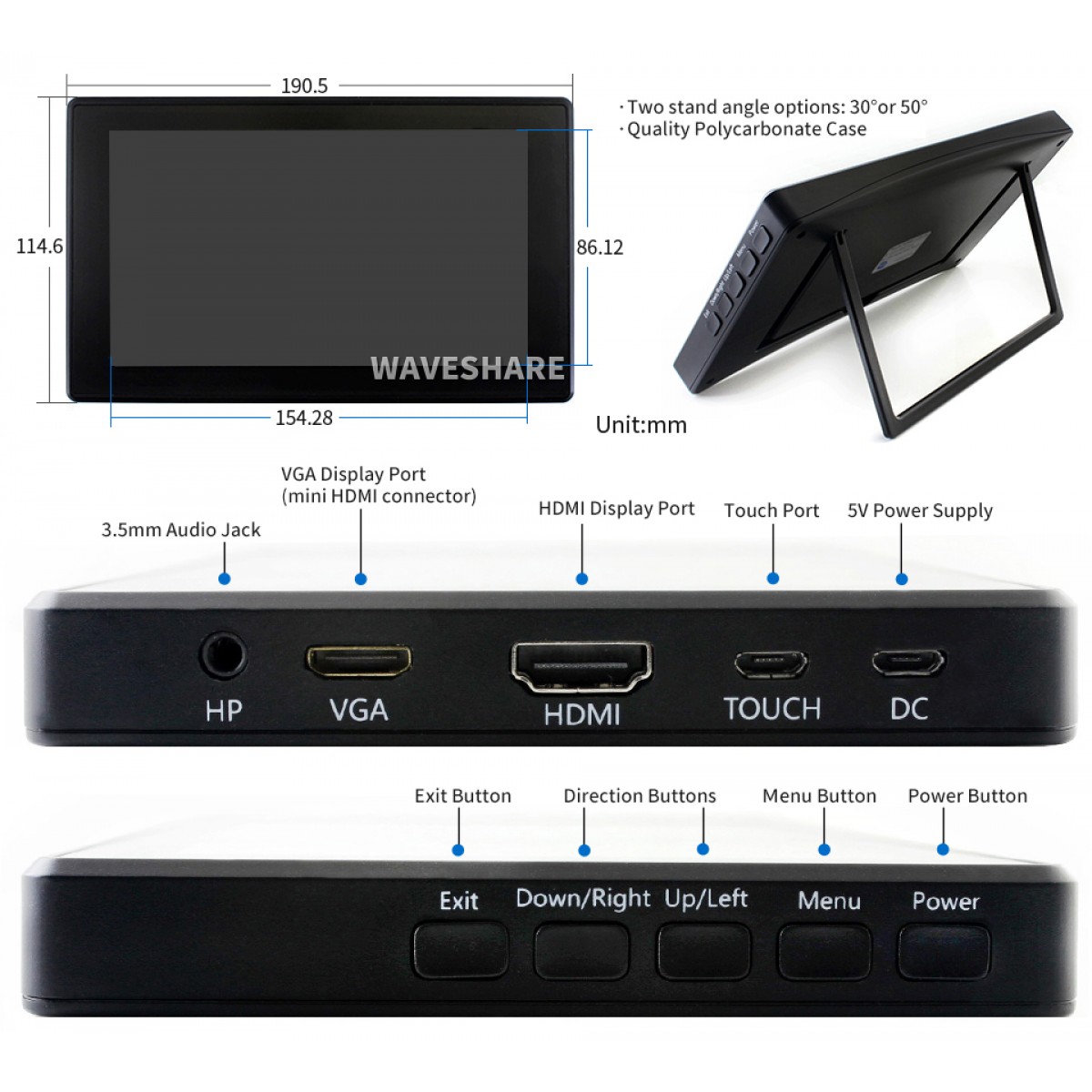 Waveshare 7 inch HDMI IPS-TFT-LCD (H) Display 1024*600 pixels with ...