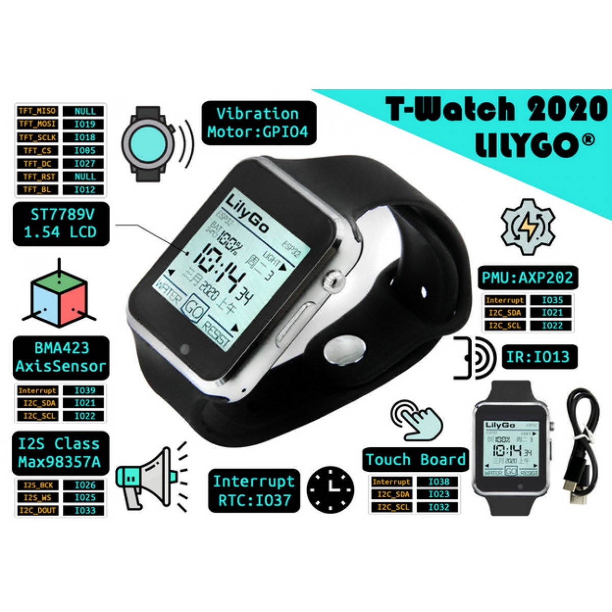 LilyGO TTGO T-Watch-2020 - ESP32 - White - LILYGO-H414-01