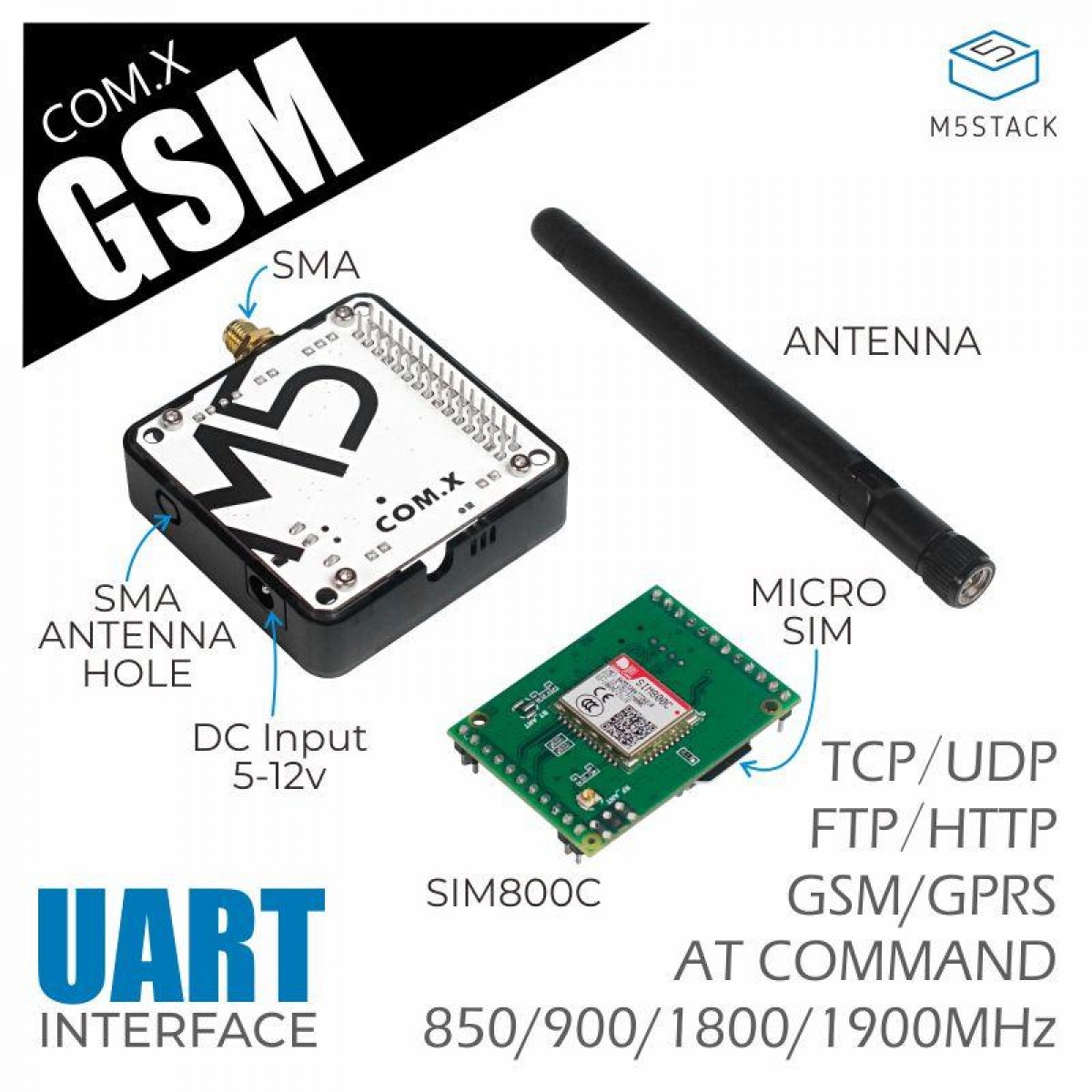 M5Stack COM GSM 2G Module - SIM800C - voor M5Core - M5STACK-M031-D