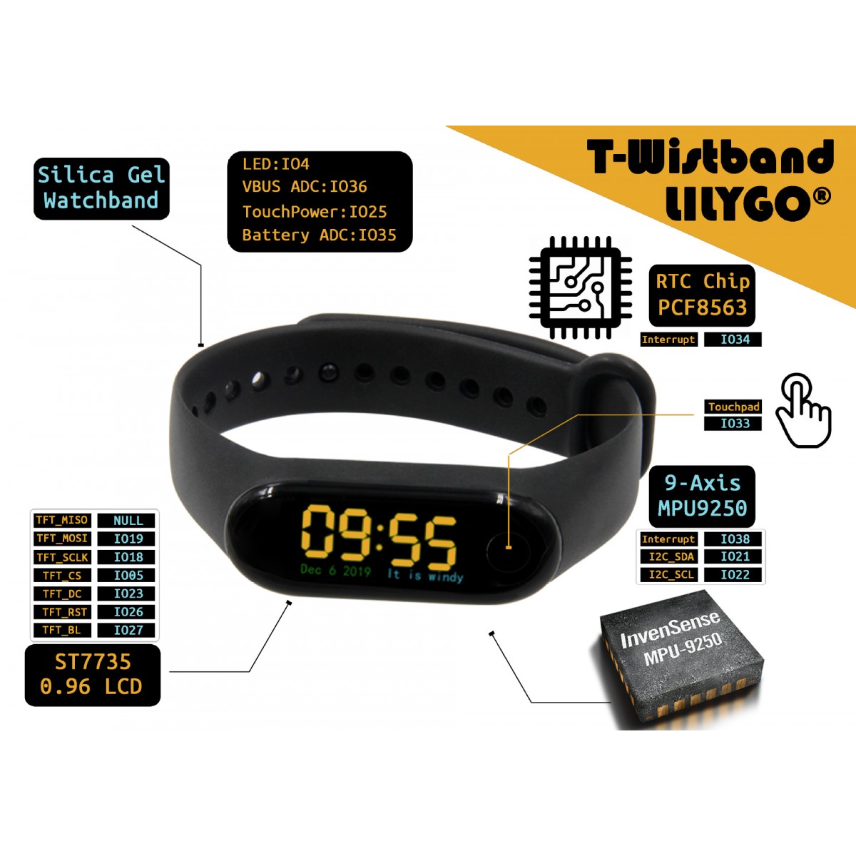 LilyGO TTGO T-Wristband - ESP32 - 105mAh - LILYGO-H393-06