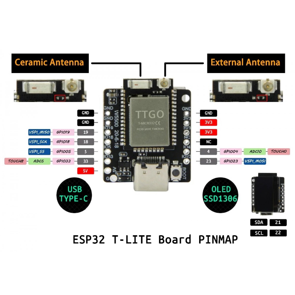LilyGO TTGO T-Lite W5500 ESP32 - met OLED Display - LILYGO-H446-Q132