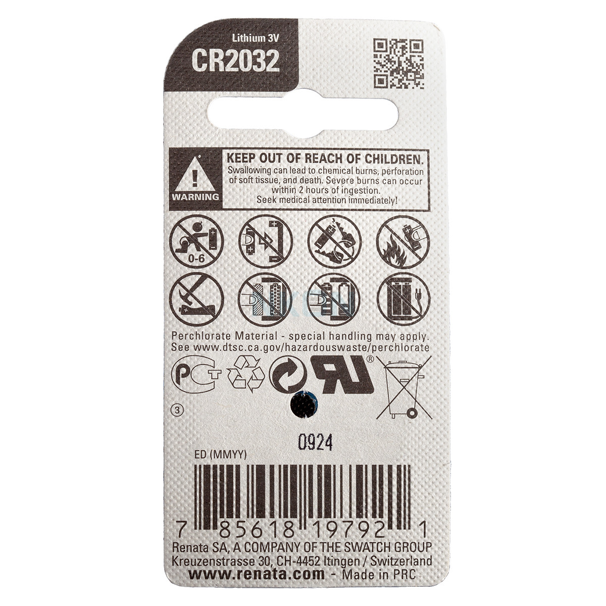 Renata CR2032 3V Lithium Battery - RENATACR2032