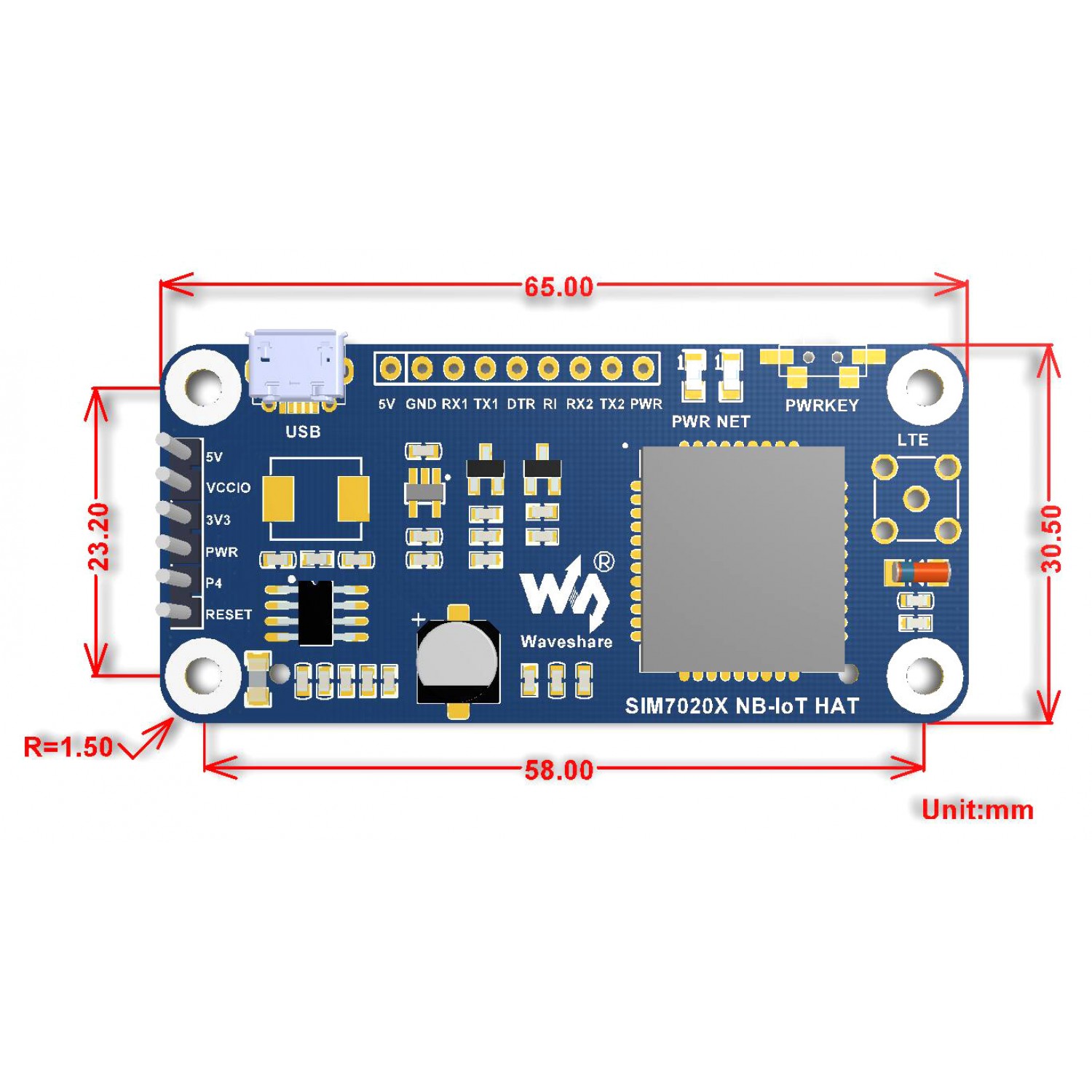 Waveshare SIM7020E NB-IoT HAT - voor Raspberry Pi - WS-15936