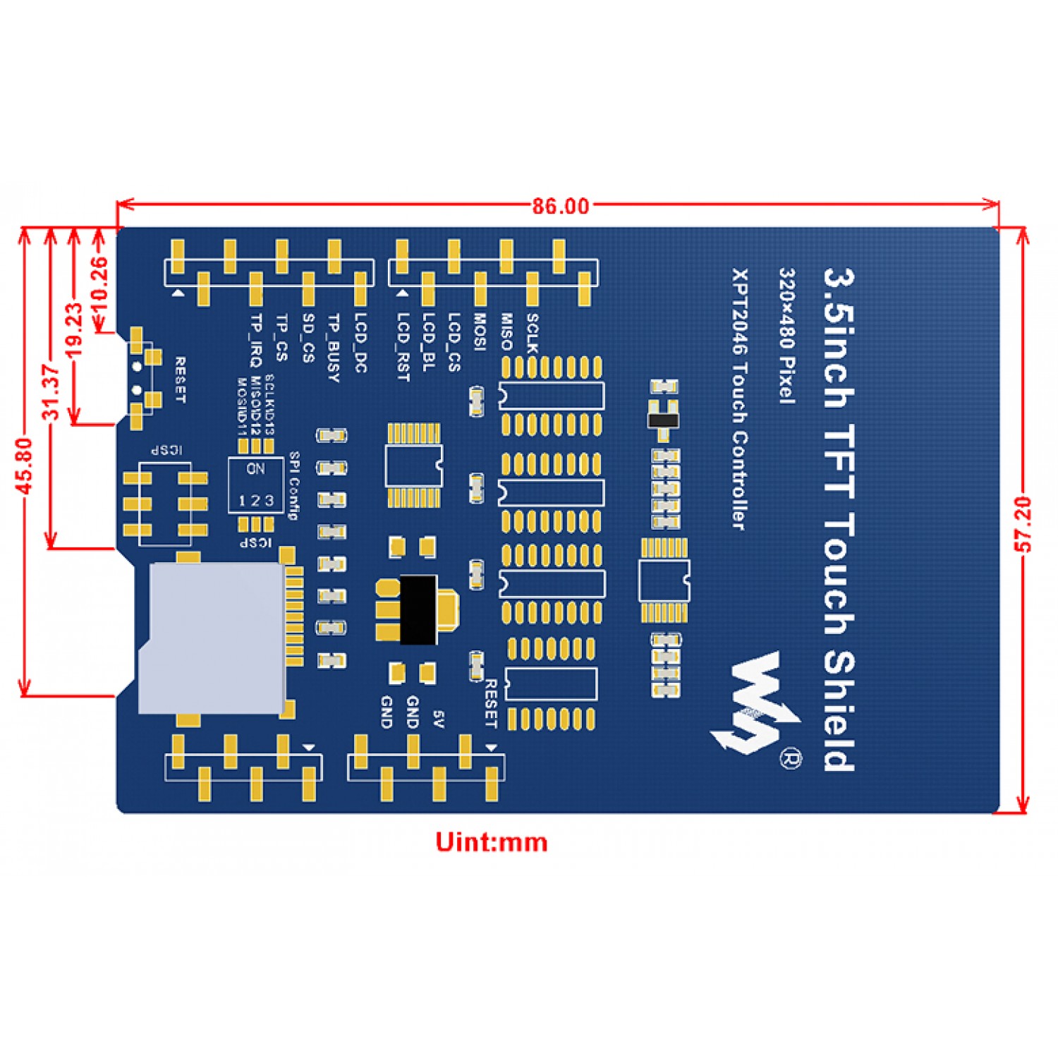 Waveshare 3.5 inch TFT Display Shield - 480*320 Pixels - met ...