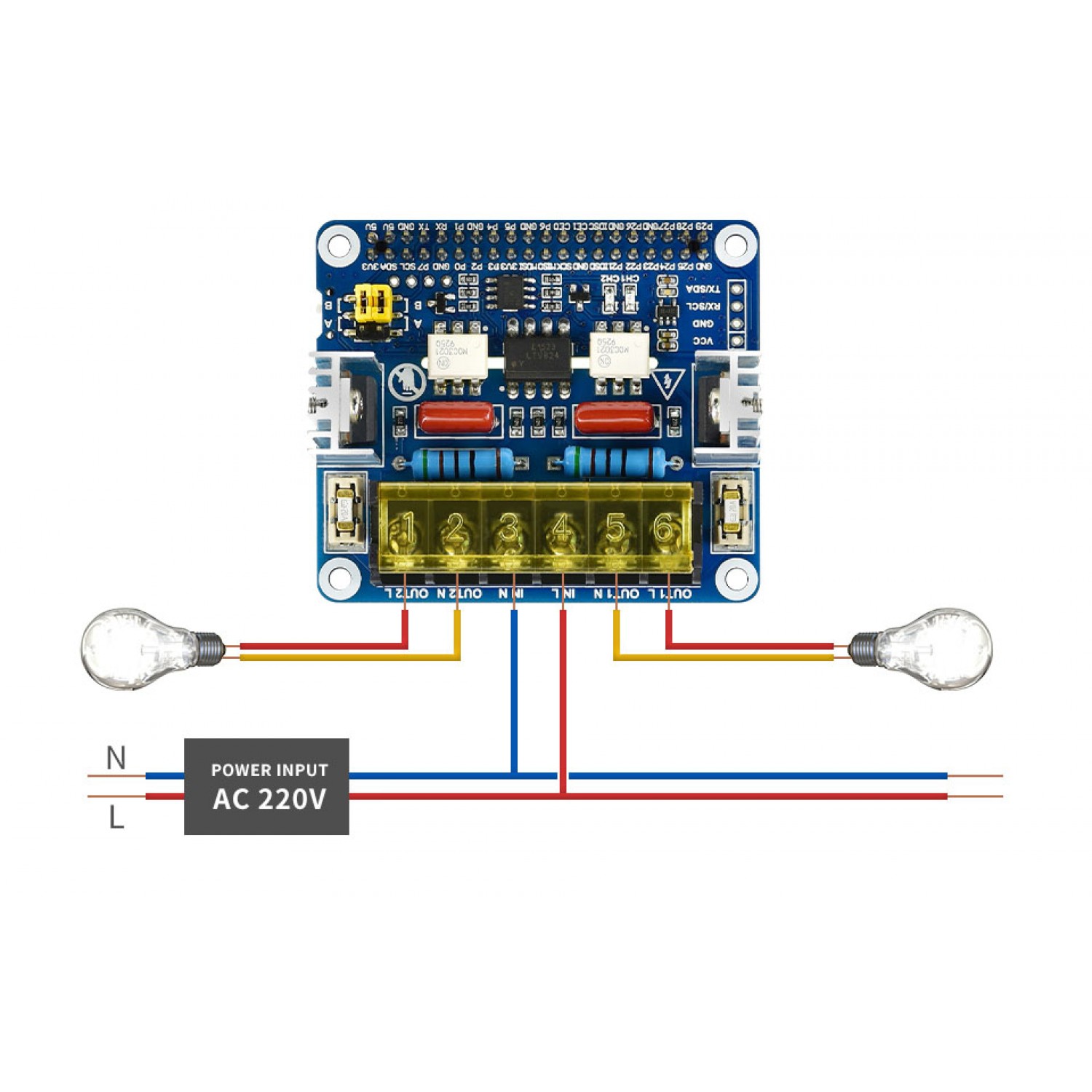 Waveshare 2-CH Triac HAT - AC Dimmer - 2 Kanalen - voor Raspberry Pi ...