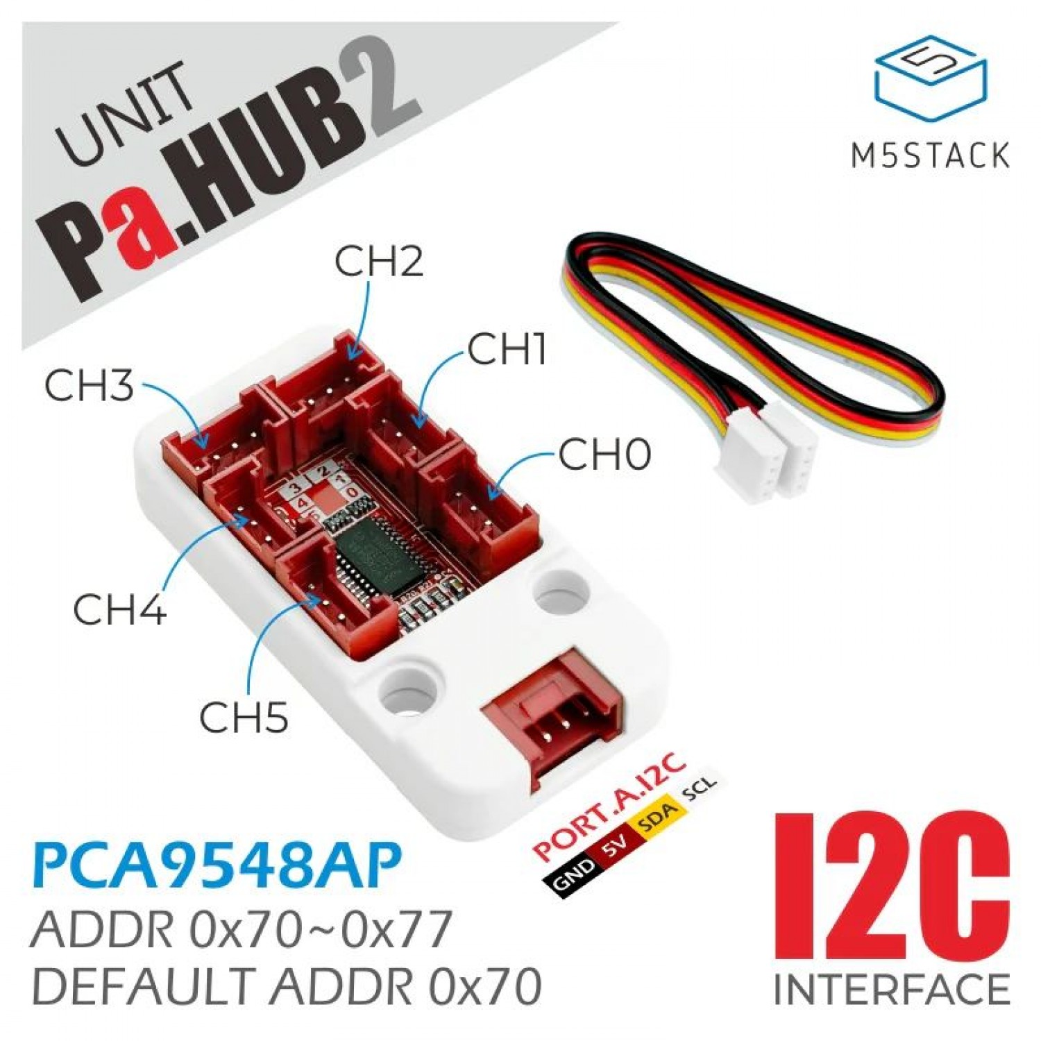 M5STACK PaHub2 Unit - 1 to 6 I2C Multiplexer - M5STACK-U040-B