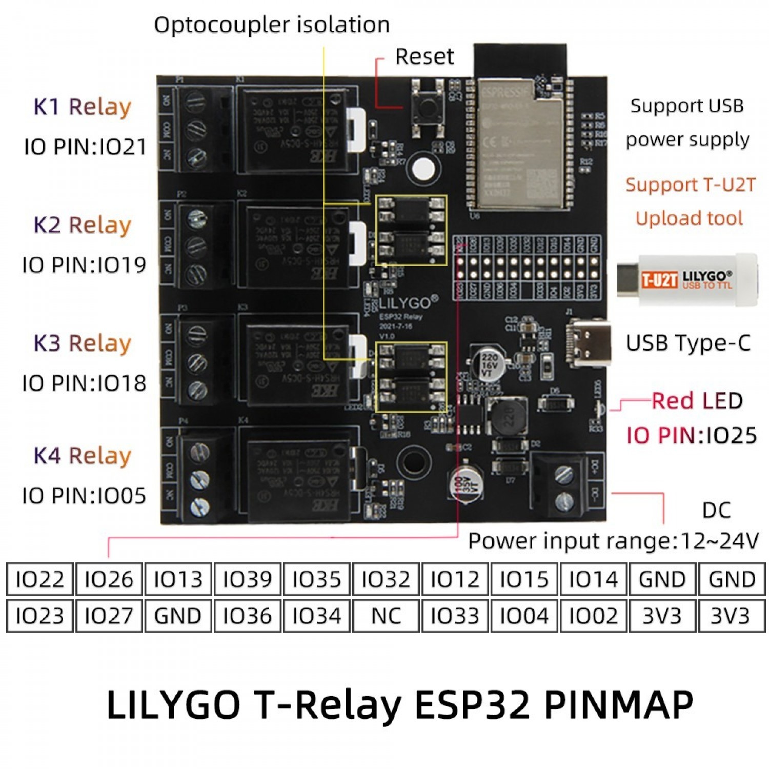 LilyGO TTGO T-Relay ESP32 - Development Board - LILYGO-H516